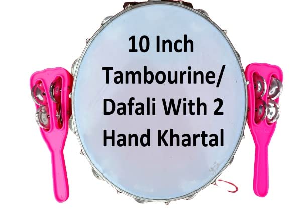 10 inchTambourine/Khanjari/Dafali With 2 Hand Khartal Hand Percussion ...