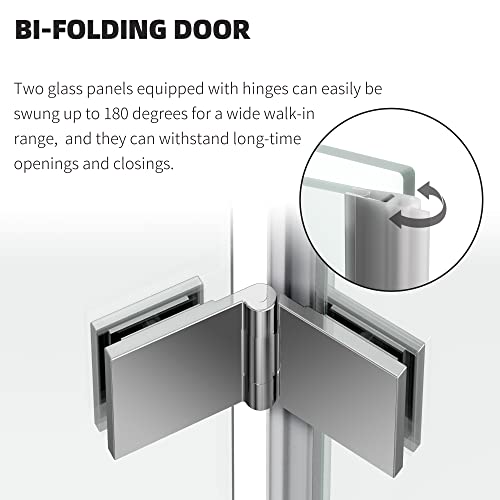 SL4U Bifold Frameless Shower Door, 34.5-36 in.W x 72 in.H, 1/4 in. Clear Glass Shower Panel ...