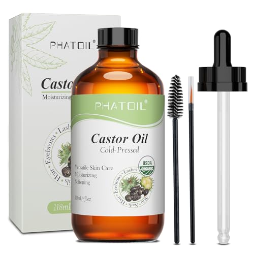Organic Cold Pressed Castor Oil, 118 ml (4 fl.oz) Glass Bottle, USDA ...