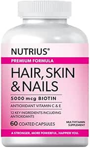 Amazon.com: Nutrius Hair, Skin & Nails 5000 mcg Biotin with Antioxidant ...
