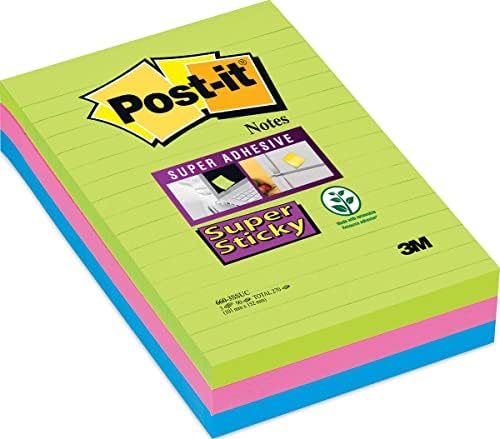 Post-it Super Sticky Large Notes, Assorted Colours, Lined, 127 mm x 203 ...