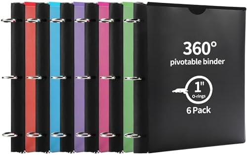 360° Pivotable 3 Ring Binder, Upgraded Foldable Binders 1 inch 6 Pack ...