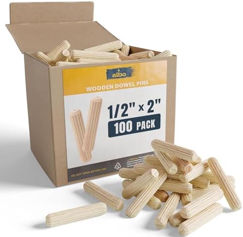 ALBO Wooden Dowel Pins 1/2 x 2 inch Fluted Wood Dowels Rods 100 Pack ...