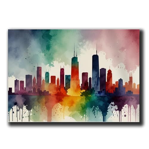 Amazon.com: Chicago Wall Art, Chicago Skyline Poster Wall Art Print ...