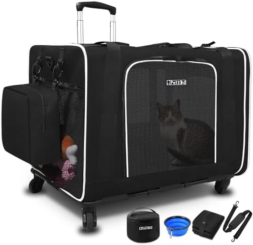 Petskd Extra Large Cat Carrier with Wheels and Litter Box 24"x17"x17 ...