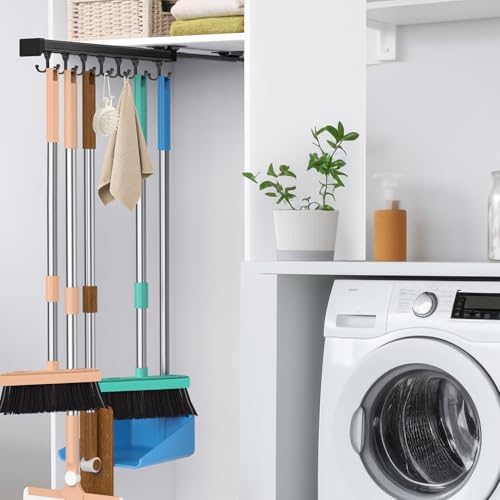 Amazon.com: PrimZooty Pull Out Broom Holder With Adjustable Double Row ...