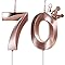Yiran Rose Gold 70th Birthday Candles with Crown Decor, 3D Number 70 ...