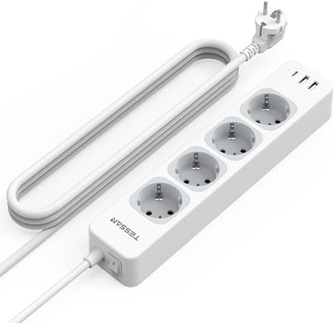 TESSAN 4 Fach Mehrfachsteckdose mit USB C und 2 USB A, 7 in 1 ...