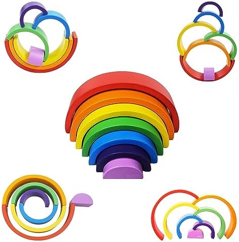 CHANNAPATNA TOYS Wooden Rainbow Stacker Toy - 7 PC Rainbow Colors Set ...