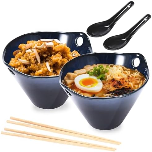 Amazon.com: KITCHTIC Japanese Ramen Udon, Soup Bowl Set - Ceramic Ramen ...