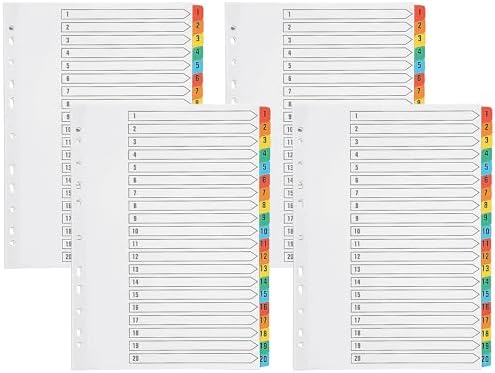 Q-Connect Index A4 Multi-Punched 1-20 Reinforced Multi-Colour Numbered ...