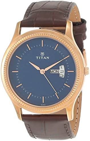 Titan Analog Blue Dial Day Date Leather Strap watch for Men-NR1824WL01 ...