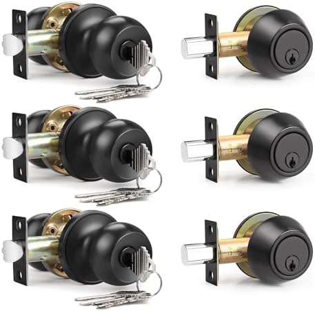 Brotima 3 Pack Entry Door Knob Lockset and Single Cylinder Deadbolt ...