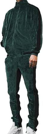 KISSQIQI Velour Tracksuit Mens 2 Piece Velvet Zipper Jacket Drawtsring ...