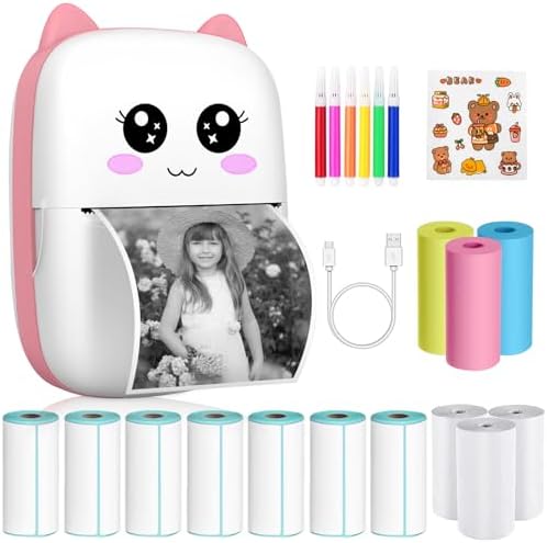 Mini Thermal Printer, Inkless Printer, Mini Printer Compatible with ...