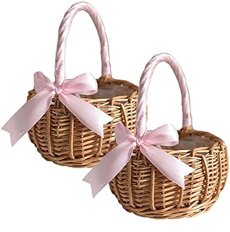 Amazon.com: ASSR 2PCS Wedding Flower Girl Basket Set,Wicker Rattan ...