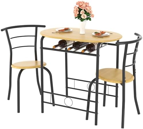 Amazon.com - VECELO 3 Piece Small Round Dining Table Set for Kitchen ...
