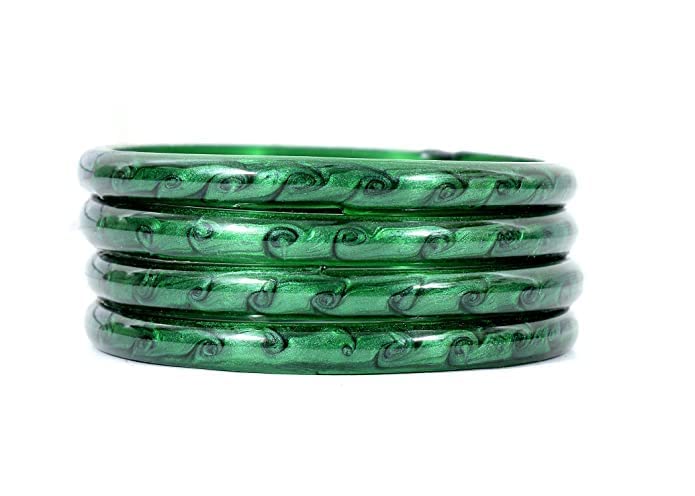 Buy A g Transparent Glossy Glass Bangle Green Colour Set For Women and ...