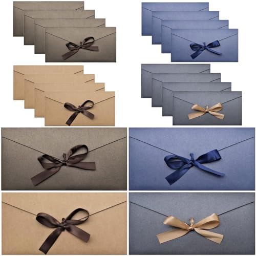 20pcs Gift Envelopes - Coloured Vintage Kraft Envelopes with Ribbons ...