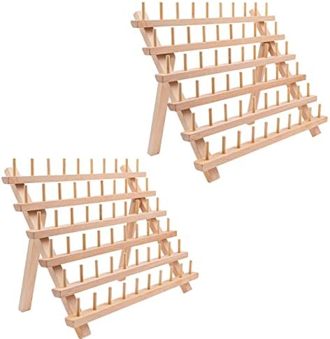 48 Spool Wooden Thread Holder Thread Organizer with Hanging Hooks for ...