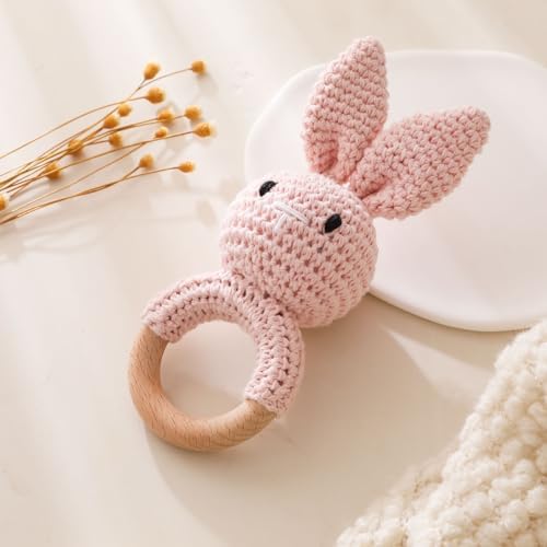 Amazon.com: Wooden Baby Rattle Toy - Deluxe Handcrafted Wooden Bunny ...