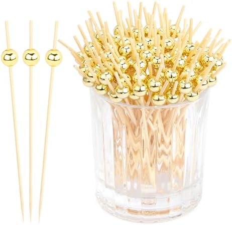 Cocktail Sticks 150 PCS Cocktail Sticks Wooden 4.7 Inch Gold Pearl ...