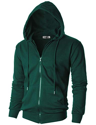 Ohoo Mens Slim Fit Long Sleeve Lightweight One-tone Zip-up Hoodie With ...