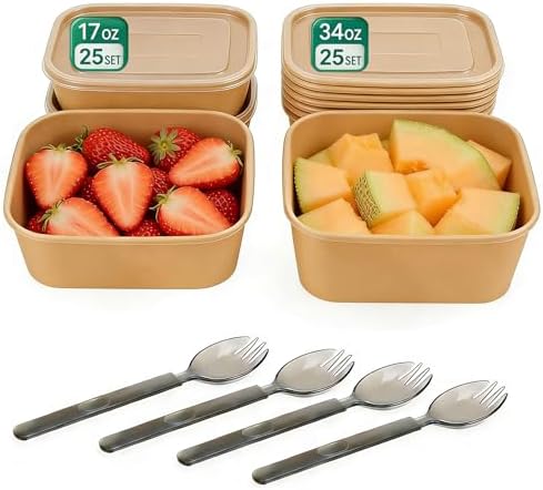 Amazon.com: Orfonbi 50 Pcs Disposable Paper Bowls with Lids & Sporks ...