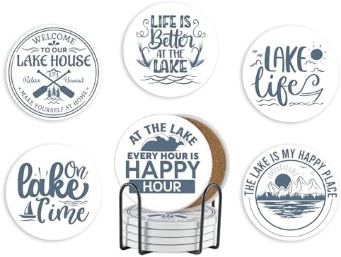 Amazon.com: Onebttl Lake House Gifts - Lake Theme Coaster Set of 6, Bar ...