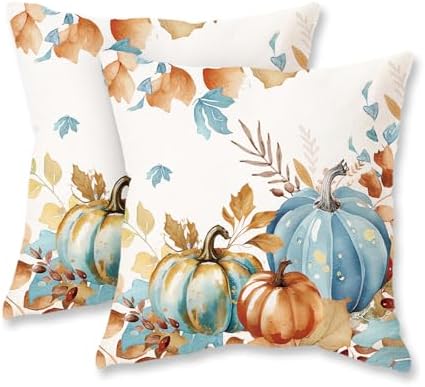 Amazon.com: Ramirar Watercolor Blue White Pumpkins Leaves Give Thanks ...