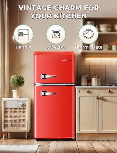 Anypro 3.2 Cu.Ft Compact Refrigerator Mini Fridge with Freezer, Retro ...