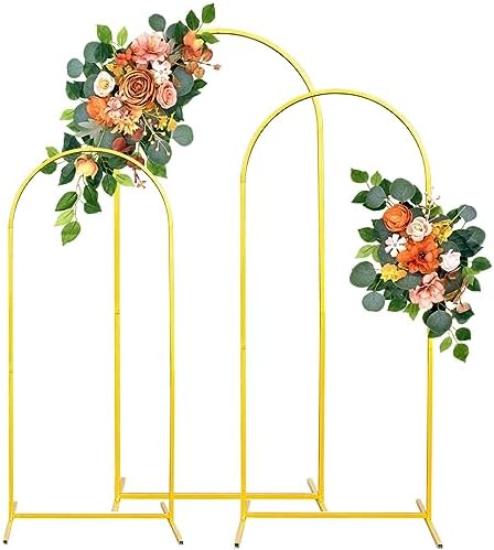 Amazon.com : Metal Wedding Arch Backdrop Stand,3-Piece Gold Arch ...