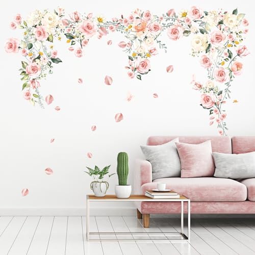 Amazon.com: Amimagen Large Flower Wall Decals - Hanging Vine Pink Rose ...