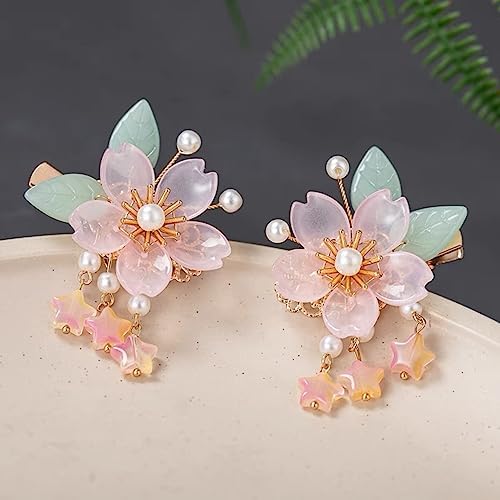 Amazon.com : Vintage Pink Flower Hair Clips, A Pair of Sakura ...