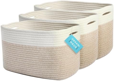 Amazon.com: RGI Home Textured Linen and Fabric Rope Storage Baskets ...