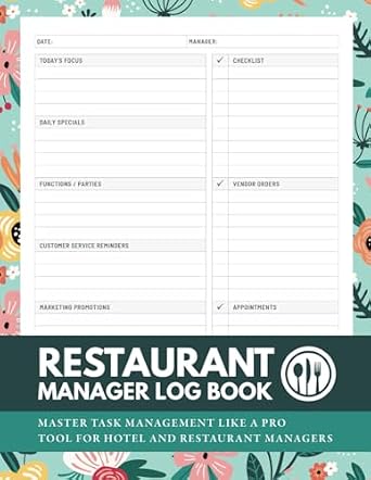 Amazon.com: Restaurant Manager Log Book: Daily Task Management Planner ...