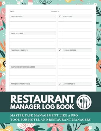 Amazon.com: Restaurant Manager Log Book: Daily Task Management Planner ...