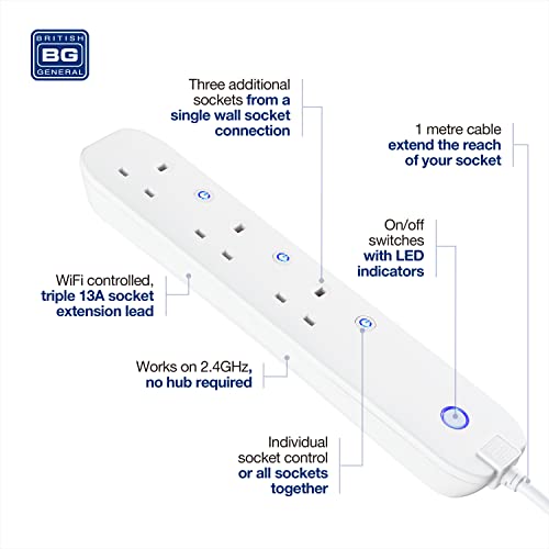BG Smart! Three Socket Extension Lead with Individual Switches, 1 Metre ...