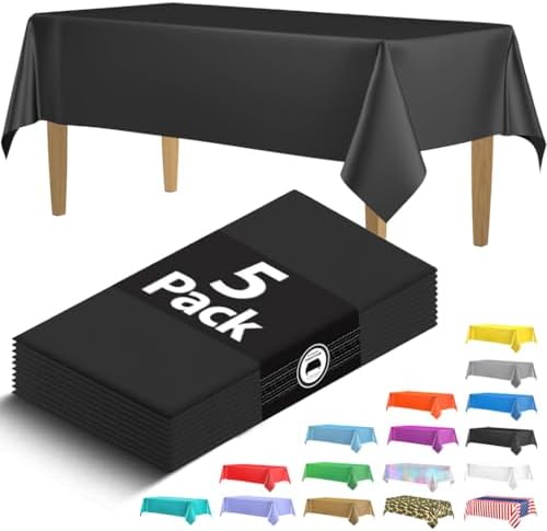 Amazon.com: 5 Pack Premium Black Plastic Tablecloth - 108 x 54 in. Disposable Rectangle Plastic ...