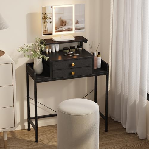 Amazon.com: HIGDBFE Vanity Desk with Mirror and Lights, 28.4''W Small ...