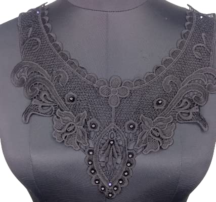 Beautiful Black Flower Embroidered Net White Lace Neckline, Sewing Neck ...