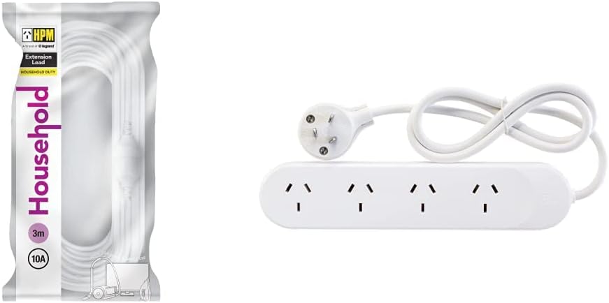 HPM Household Duty Extension Lead White 3m & Standard 4 Outlet ...