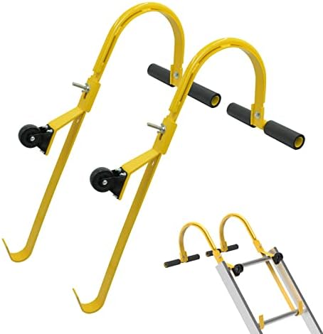 Simmpatuu 2 Pack Ladder Roof Hook with Wheel Rubber Grip T-Bar, Heavy ...