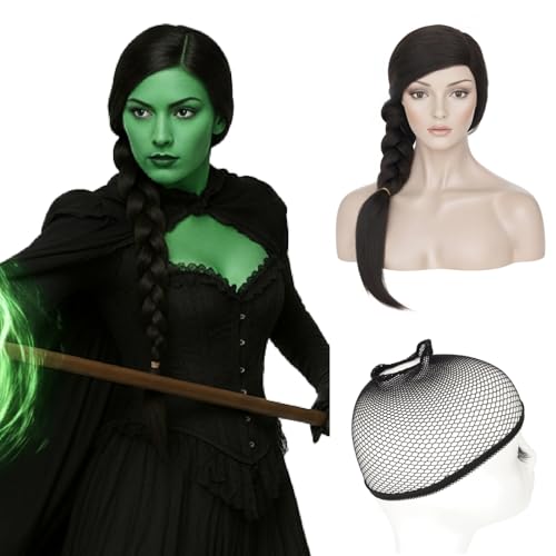 S-noilite Long Braided Witch Wig for Halloween Black Cosplay Movie Wig ...