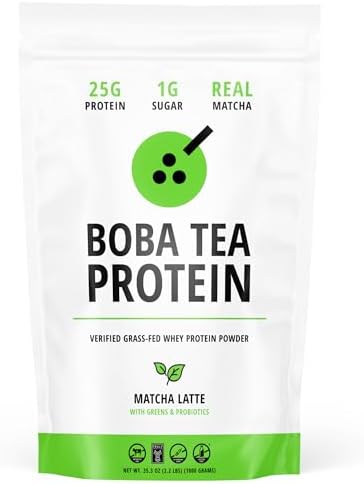 Amazon.com : Boba Tea Protein Matcha Latte | 25g Grass-Fed Whey Protein ...