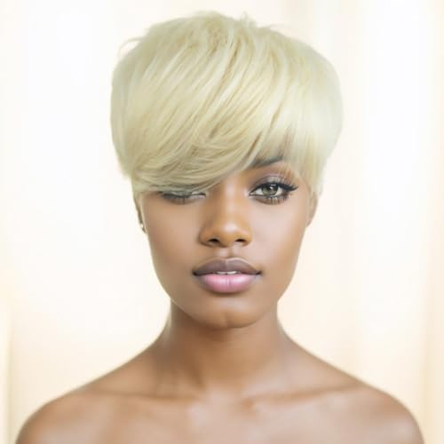 Amazon.com : GYHAIR Short Blonde Pixie Wig for Men/Women 613 Short Pixie Wigs with Bangs Layered ...