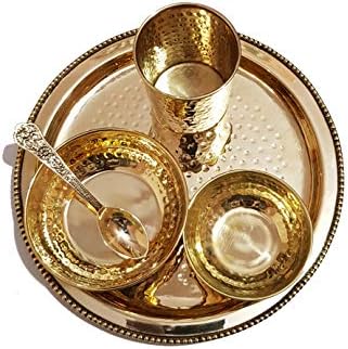 Shiv Shakti Arts® Pure Brass Dinner Set 46 Piece Set | Dinner Set Khomcha | Hammer Design l ...