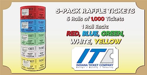 Snapklik.com : Indiana Ticket CO 5-Pack Of Raffle Tickets 5 Rolls Of 1