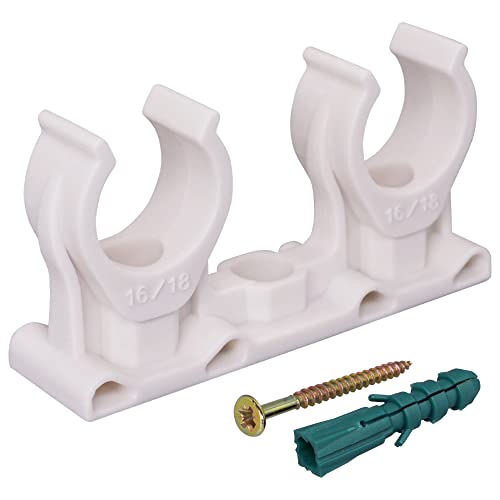 SKIR’CO (20 pcs) Double Pipe Clips, Plastic Clamps for 16-18 mm Pipes ...