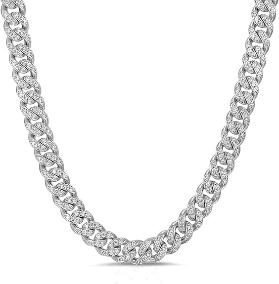 Buy SALVE Iced Out Miami 18 Inch Stainless Steel Curb Chain Aesthetic ...
